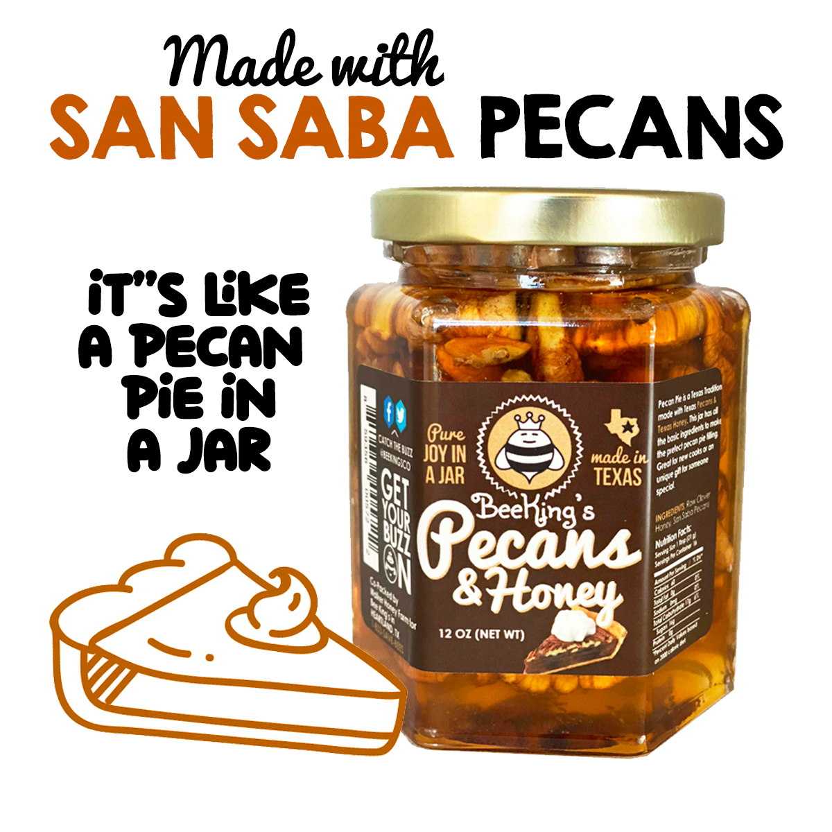 Pecans & Honey (12 oz) | Bee King's Honey